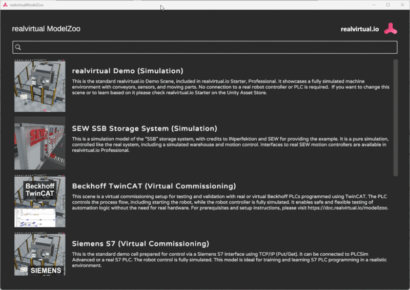 ModelZoo - realvirtual.io | Simulation und Virtuelle Inbetriebnahme mit Unity